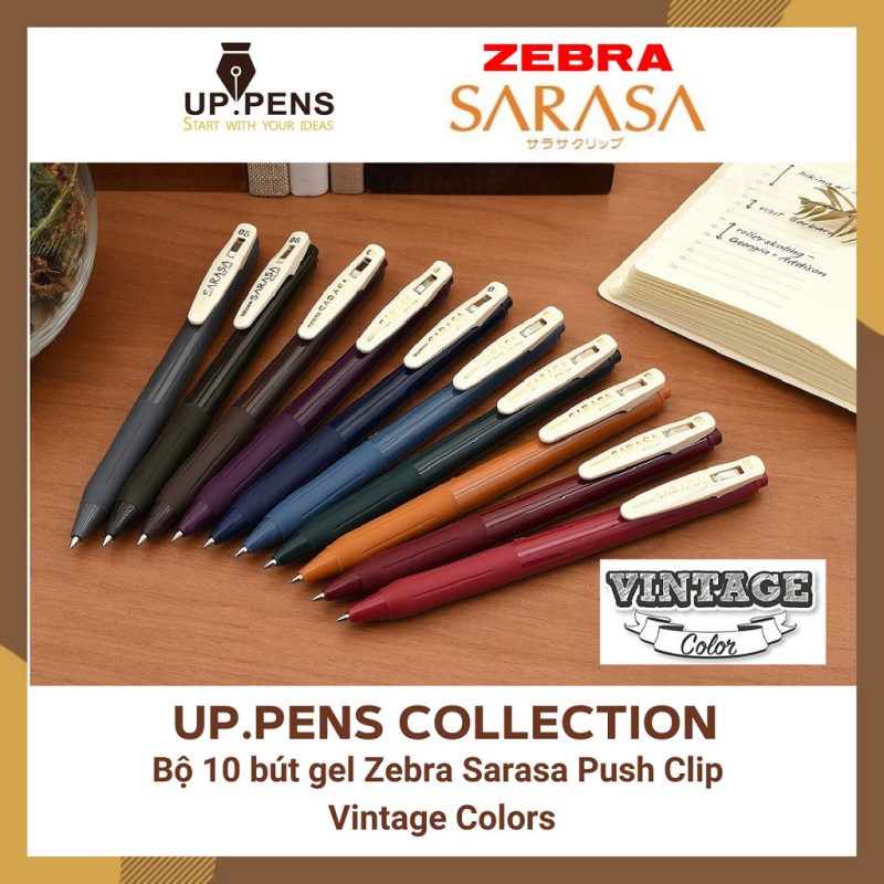 Bộ 10 bút gel Zebra Sarasa Push Clip – Metal tip 0.5mm – Vintage Color ...